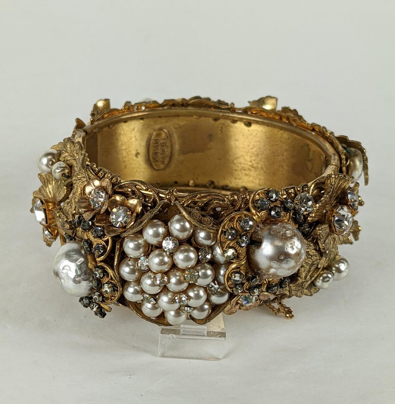 Miriam Haskell Elaborate Pearl Hinged Cuff Bracelet For Sale at 1stDibs