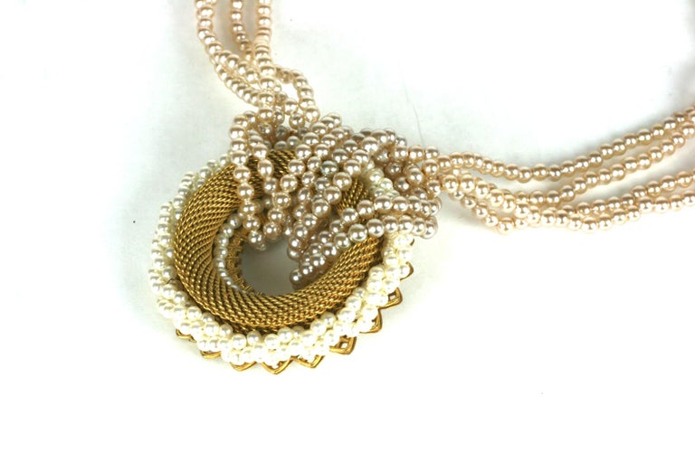 Miriam Haskell Gilt and Pearl Loop Necklace For Sale at 1stDibs
