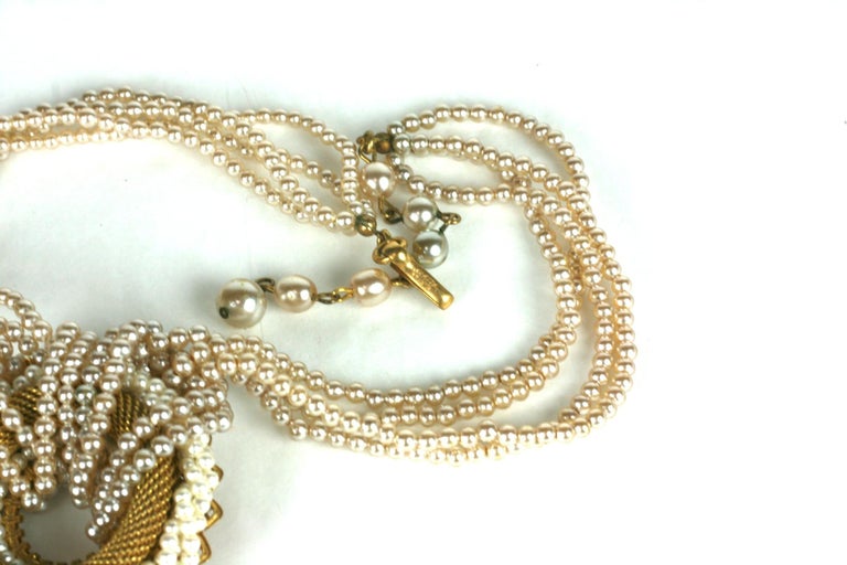Miriam Haskell Gilt and Pearl Loop Necklace For Sale at 1stDibs