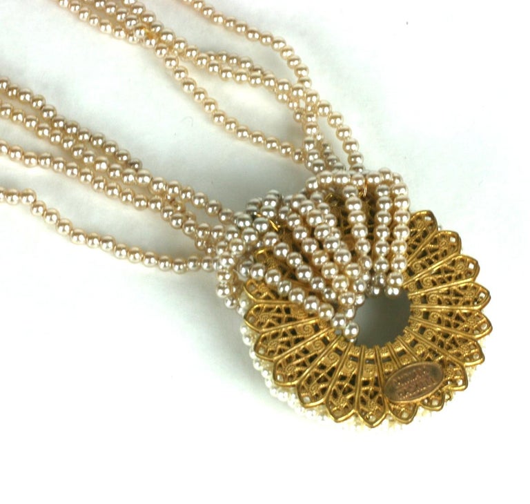 Miriam Haskell Gilt and Pearl Loop Necklace For Sale at 1stDibs