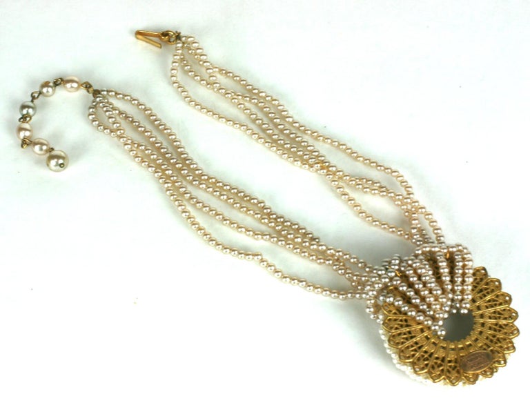Miriam Haskell Gilt and Pearl Loop Necklace For Sale at 1stDibs