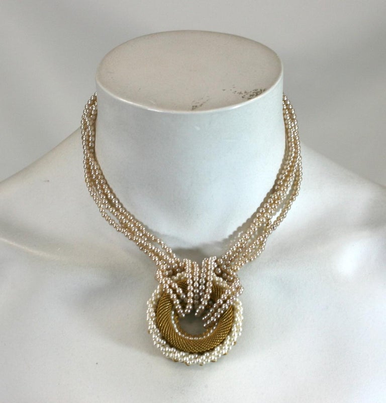 Miriam Haskell Gilt and Pearl Loop Necklace For Sale at 1stDibs