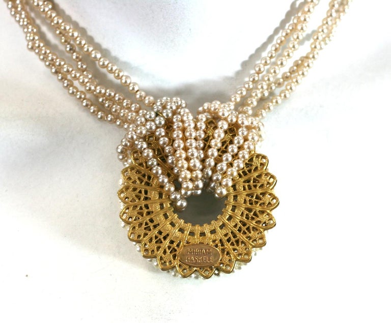 Miriam Haskell Gilt and Pearl Loop Necklace For Sale at 1stDibs