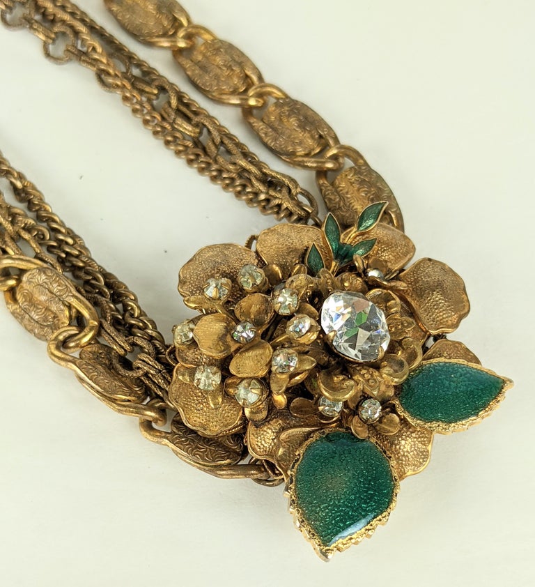 Miriam Haskell Green Enamel and Paste Necklace For Sale at 1stDibs