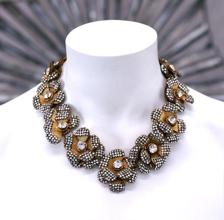 Miriam Haskell Pave Rose Montee Flower Necklace For Sale at 1stDibs