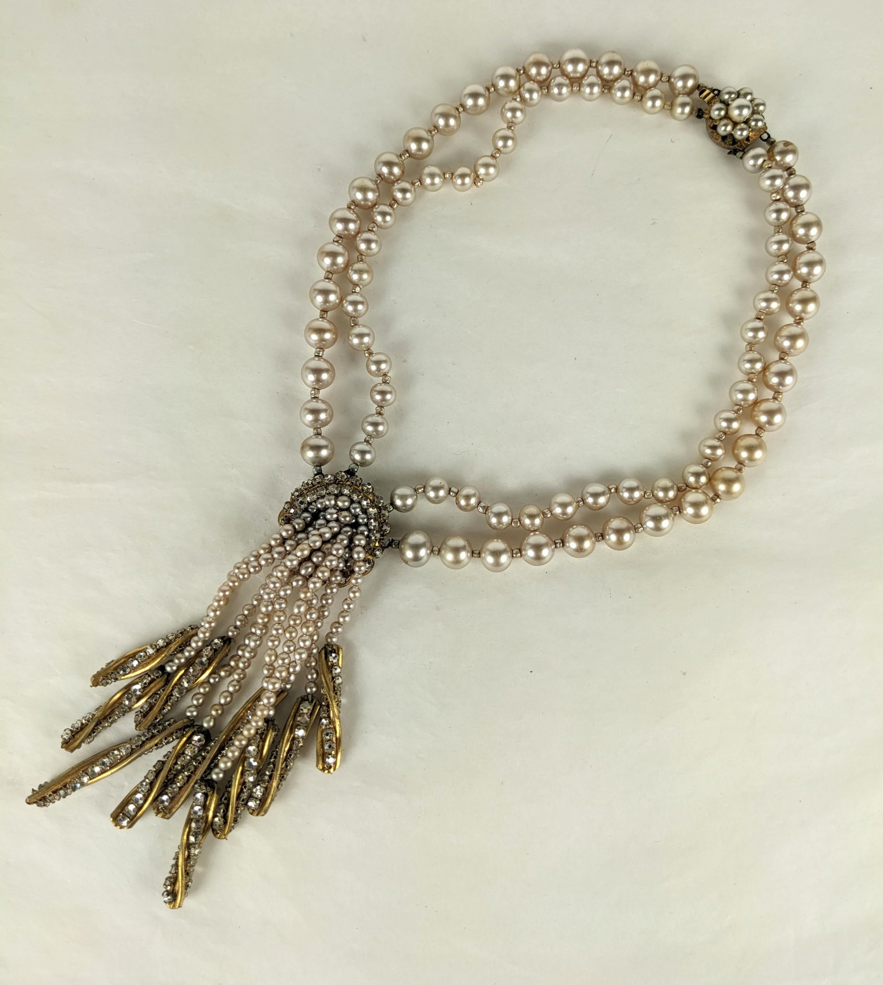 Miriam Haskell Pearl and Rose Montee Drop Necklace For Sale at 1stDibs