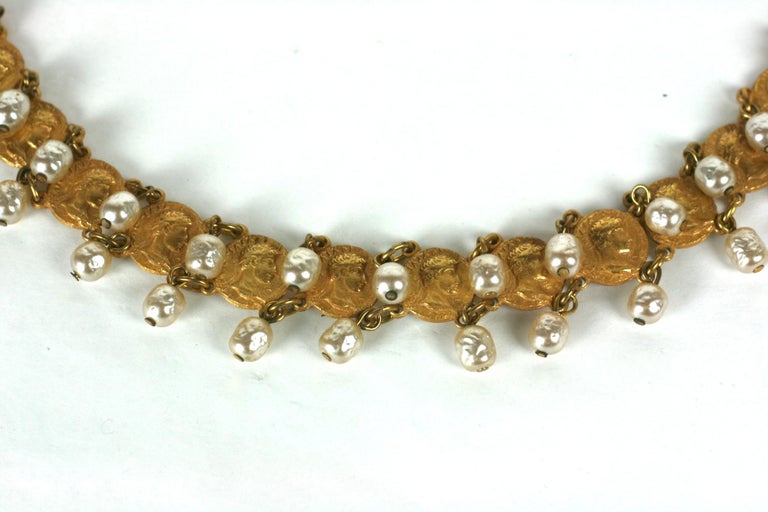 Miriam Haskell Pearl Pendant Coin Choker For Sale at 1stDibs