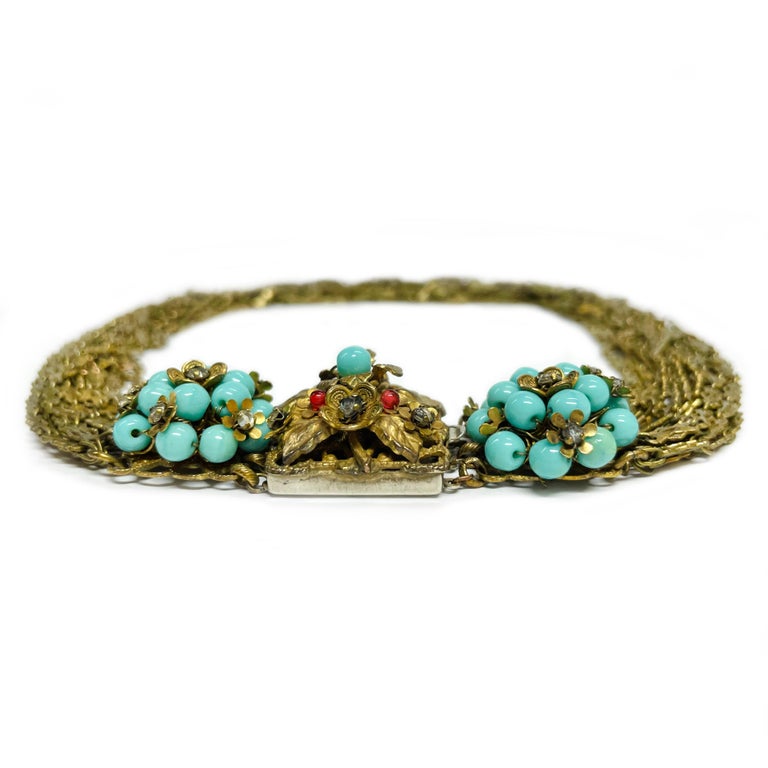 Miriam Haskell Turquoise Glass Bead Multi-Strand Necklace For Sale at ...