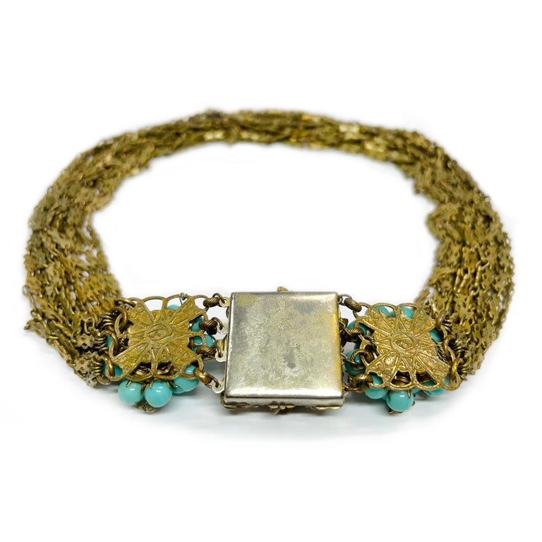 Miriam Haskell Turquoise Glass Bead Multi-Strand Necklace For Sale at ...