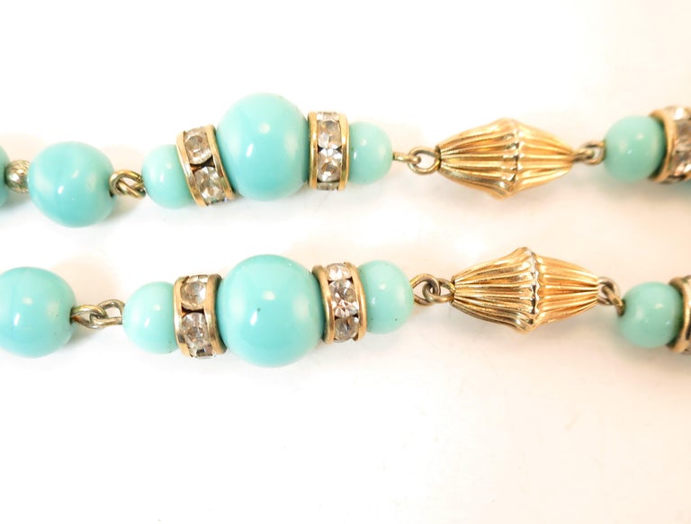Miriam Haskell Turquoise Glass Necklace and Bracelet Set, Made in ...