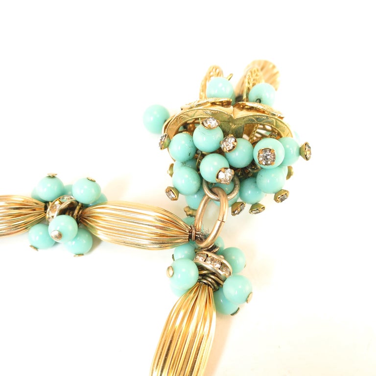 Miriam Haskell Turquoise Glass Necklace and Bracelet Set, Made in ...