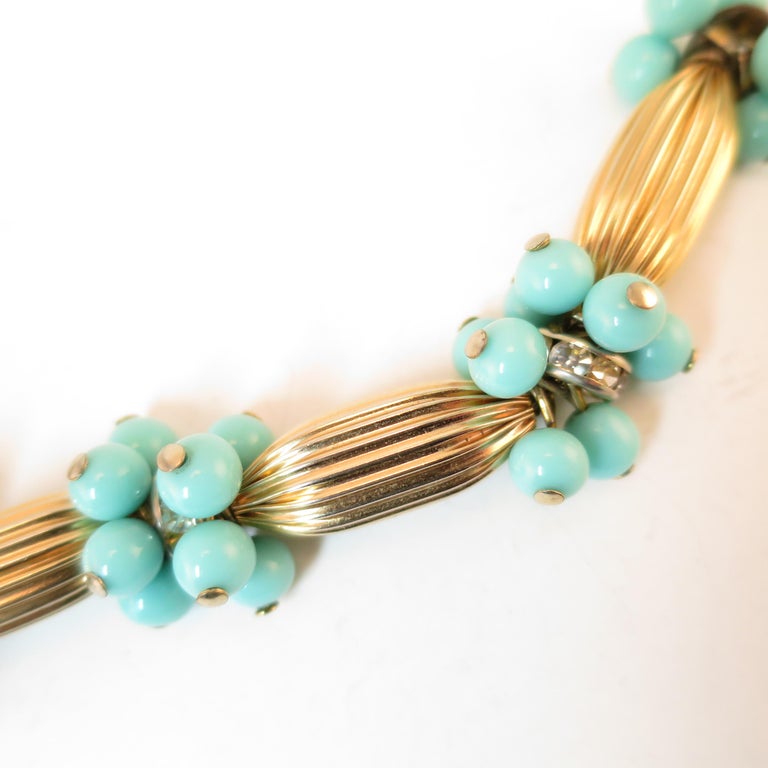 Miriam Haskell Turquoise Glass Necklace and Bracelet Set, Made in ...