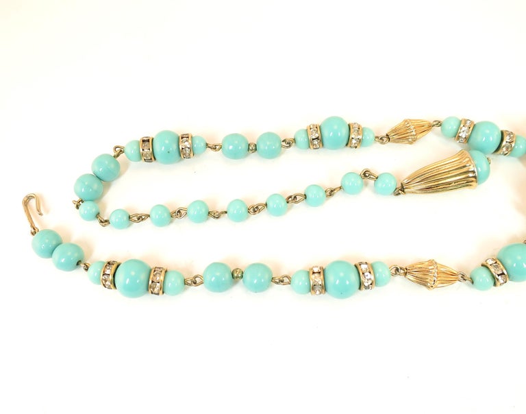Miriam Haskell Turquoise Glass Necklace and Bracelet Set, Made in ...
