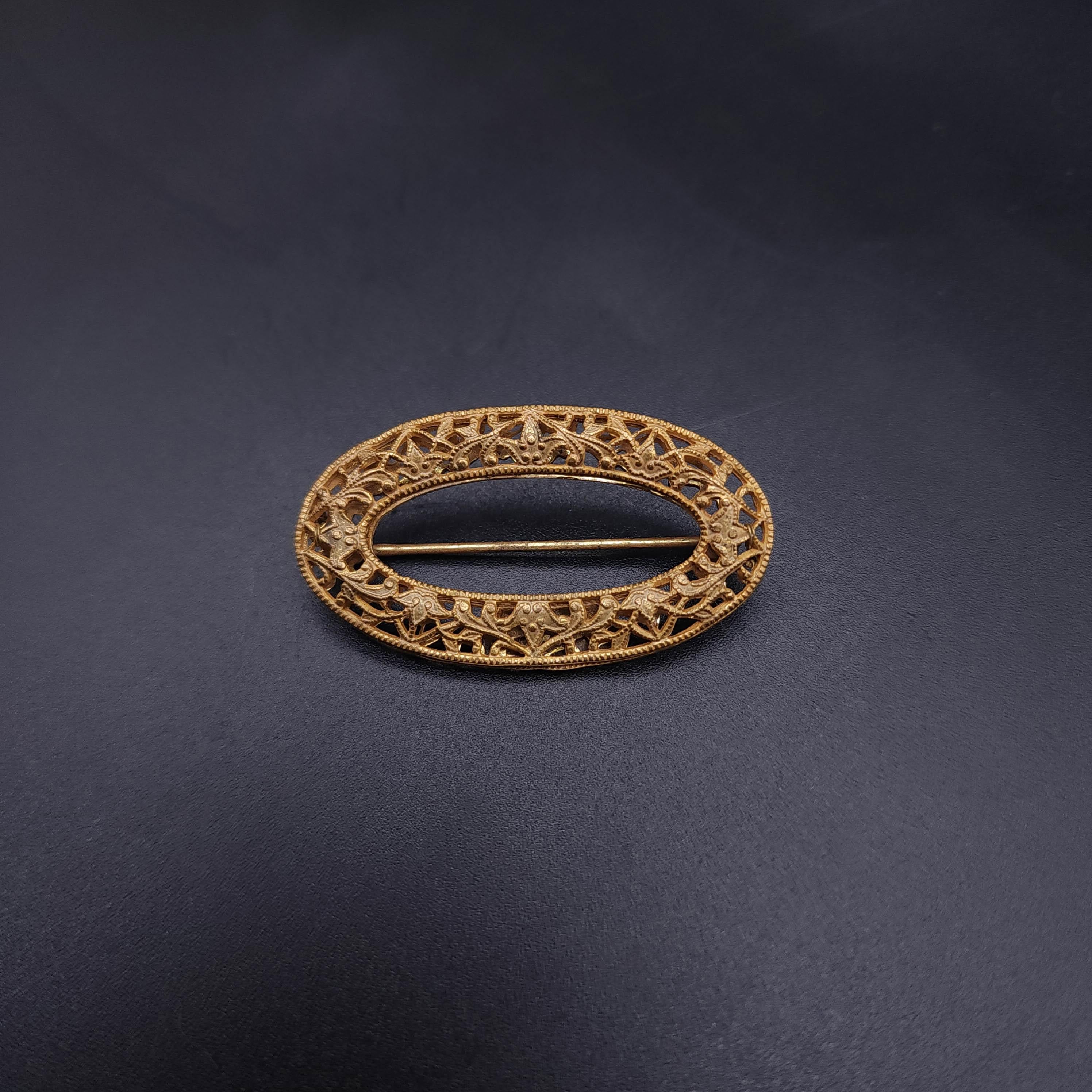 Miriam Haskell Victorian-Inspired Vintage Pin Brooch, Open Center, Gold ...