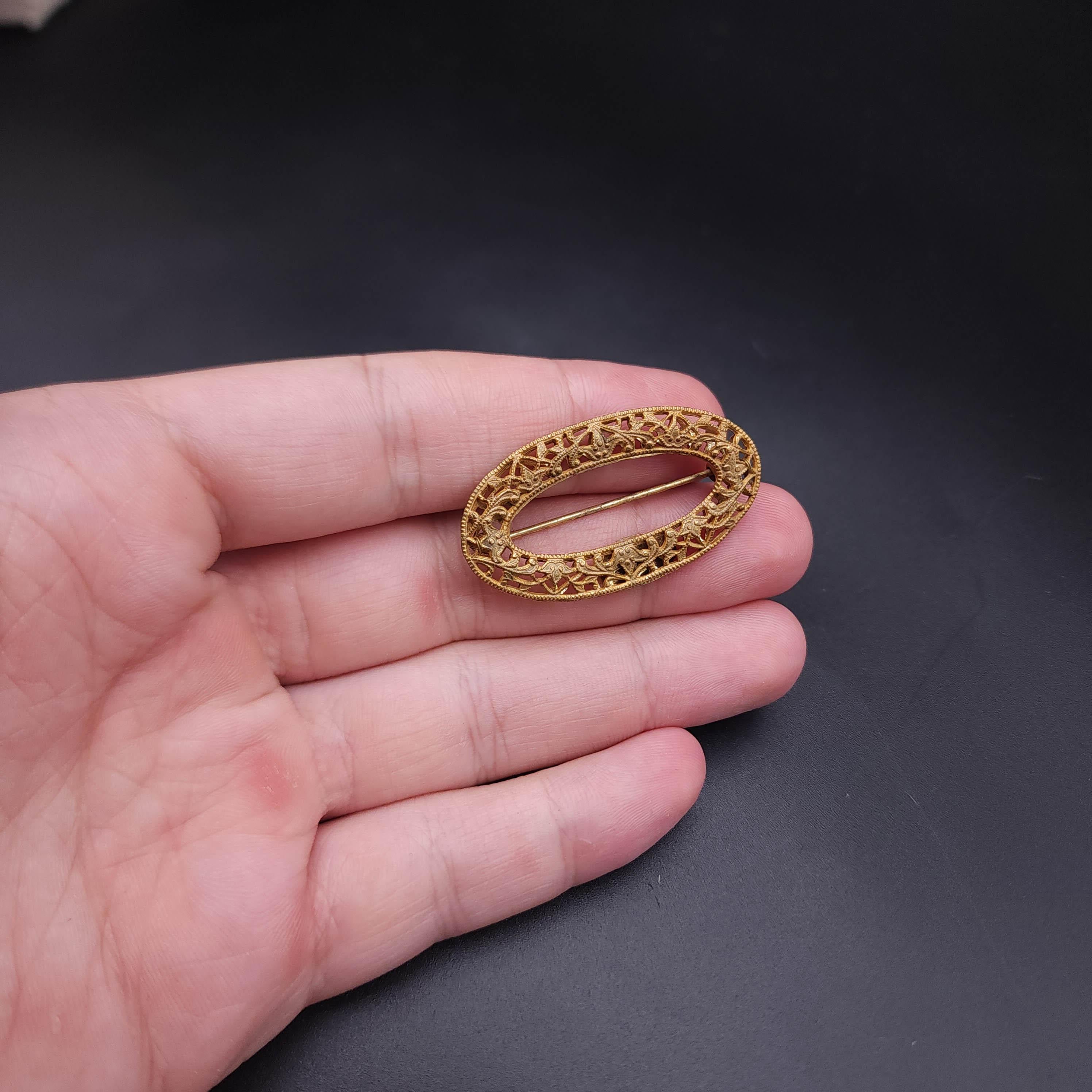 Miriam Haskell Victorian-Inspired Vintage Pin Brooch, Open Center, Gold ...