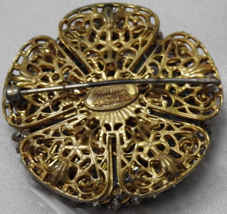 Miriam Haskell Vintage Gold Toned Brooch with Rhinestones For Sale at ...