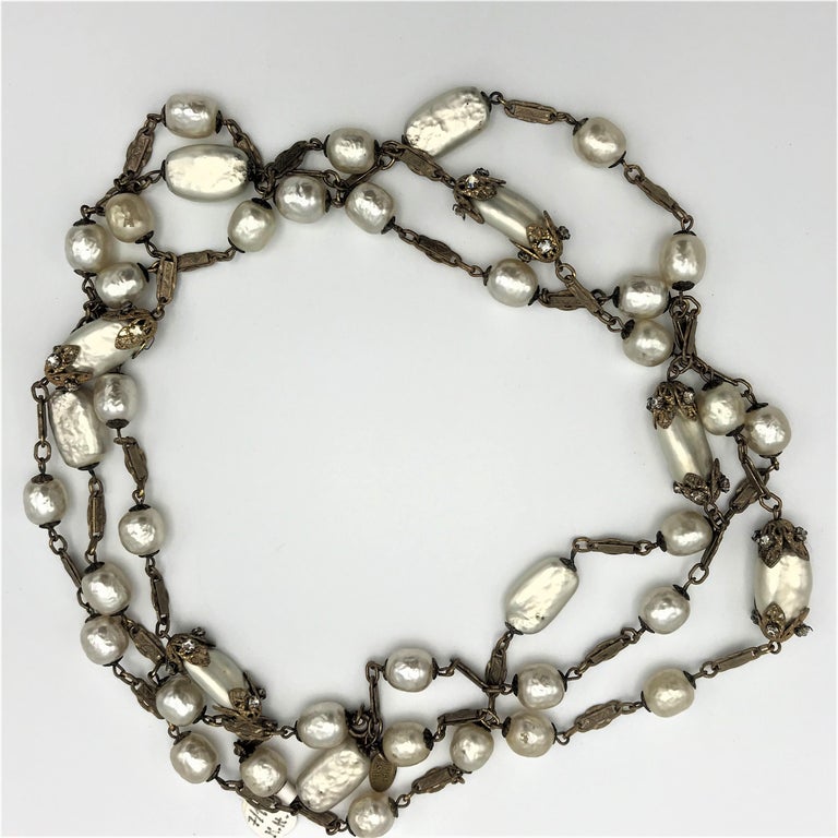 Miriam Haskell vintage long pearl Necklace 1950s For Sale at 1stDibs