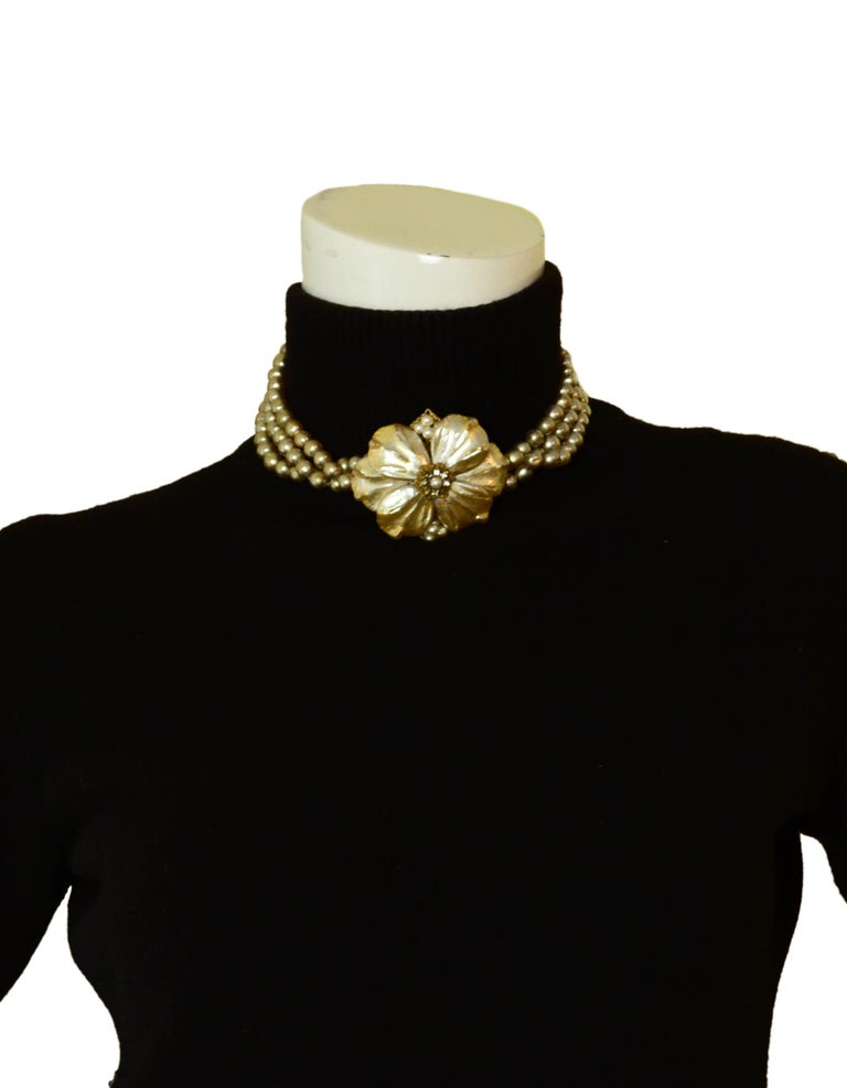 Miriam Haskell Vintage Three Strand Faux Pearl Choker Necklace w ...