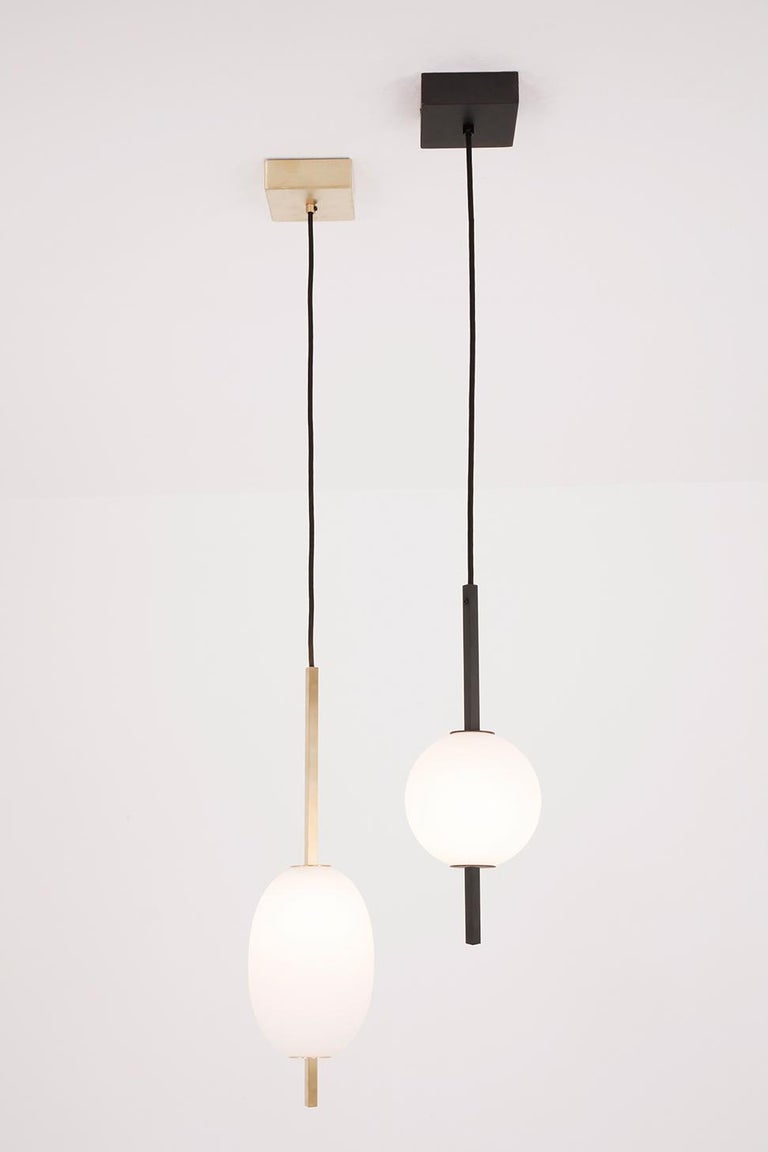 Miro 1 Hanging Pendant in Matte Black with Handblown Glass Shade For ...