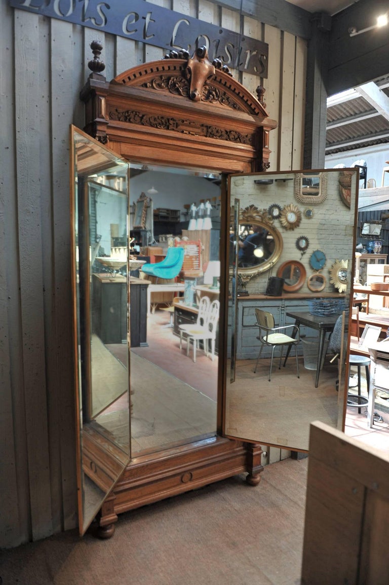 Miroir Brot French Triptyque Floor Mirror Solid Oak and Brass Door ...