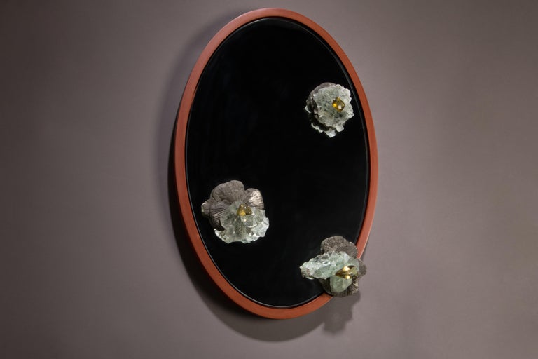 Pyrite, Fluorite and Citrine Mirror with Aluminum Patina Frame For Sale ...
