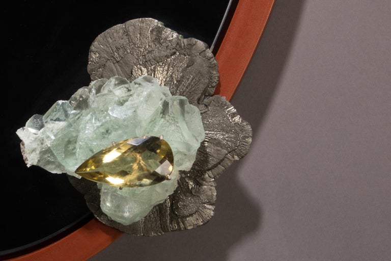 Pyrite, Fluorite and Citrine Mirror with Aluminum Patina Frame For Sale ...