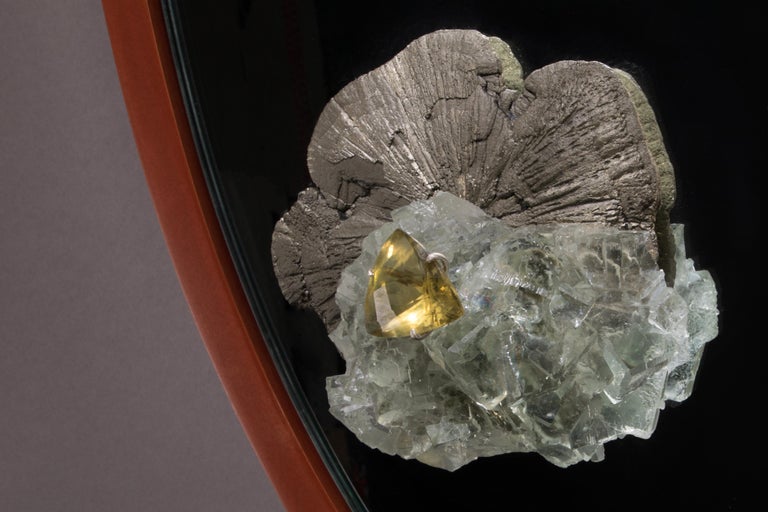 Pyrite, Fluorite and Citrine Mirror with Aluminum Patina Frame For Sale ...
