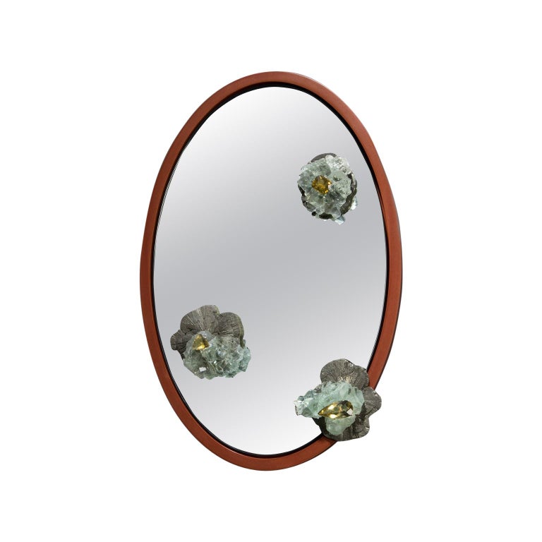 Pyrite, Fluorite and Citrine Mirror with Aluminum Patina Frame For Sale ...