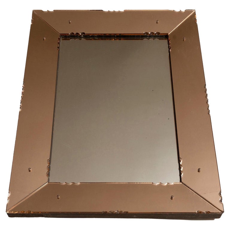 Mirror French Vintage Orange Tint Scallop Canted For Sale at 1stDibs