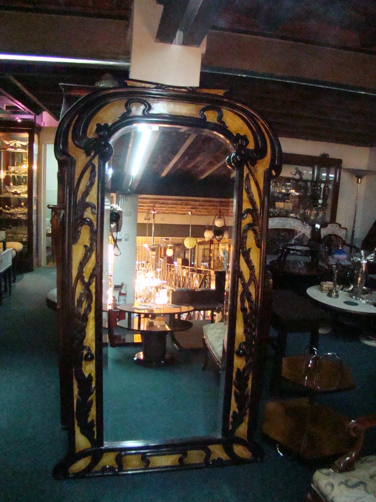 Mirror Jugendstil, Art Nouveau, Liberty, France, parchment leather ...