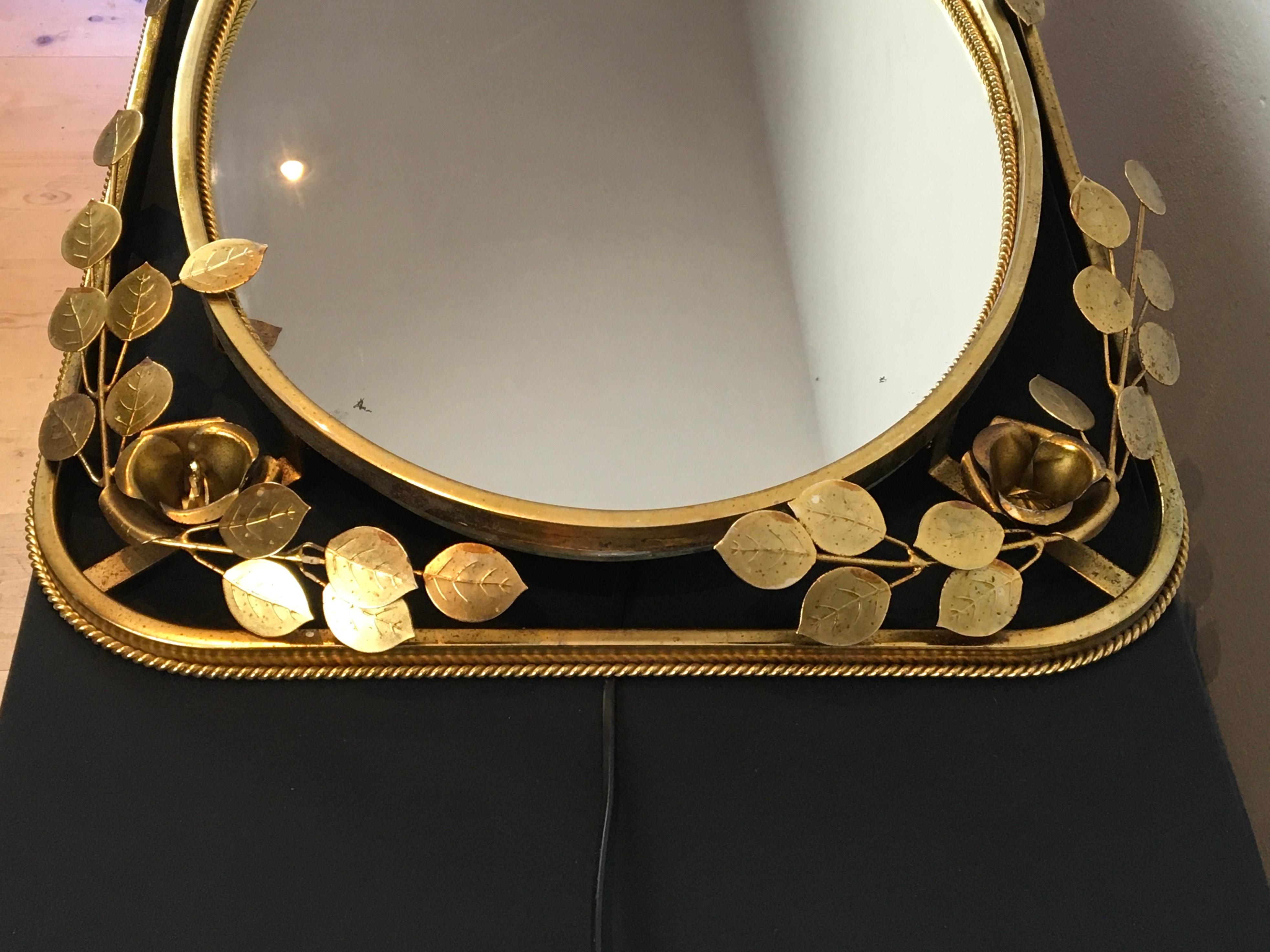 Mirror with Flowers and Leaves and Lighting For Sale at 1stDibs