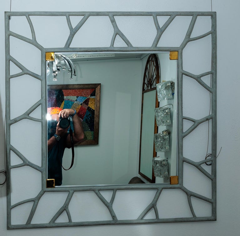 Mirror with Grey Metal "Vine" Form Surround and Brass Detail For Sale ...