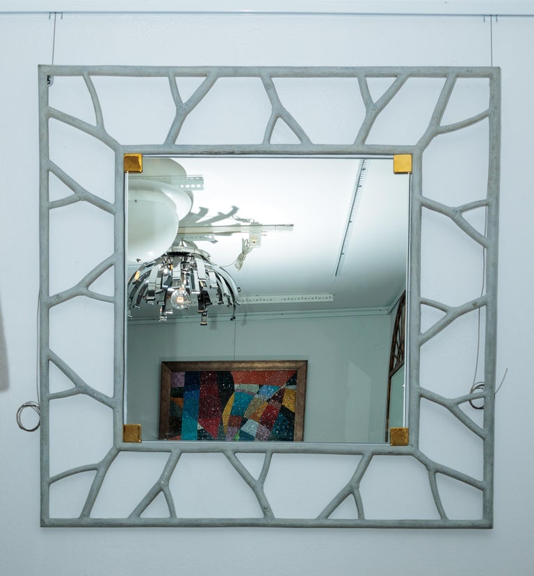 Mirror with Grey Metal "Vine" Form Surround and Brass Detail For Sale ...