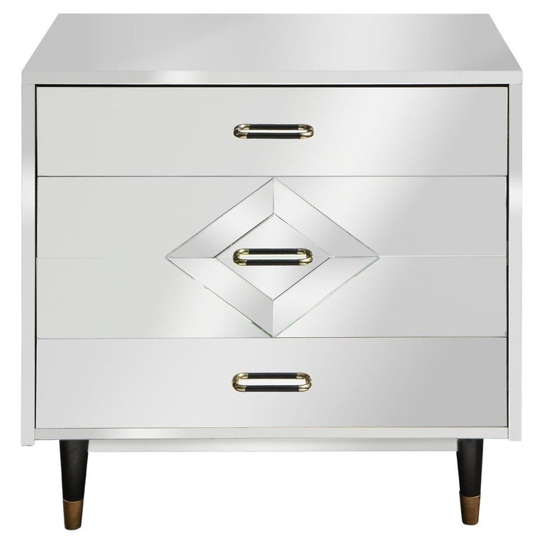 Mirrored Diamond Front 3-Drawer Chest For Sale at 1stDibs