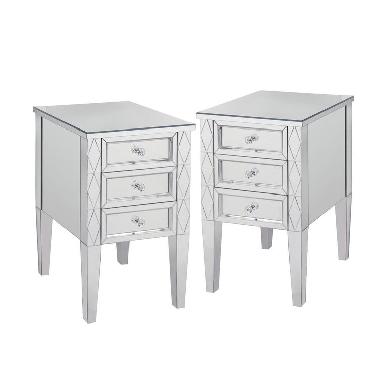 Mirrored Pair of Neoclassical Diamond Cut Front Nightstands For Sale at ...