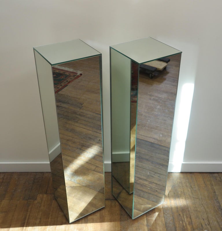 Mirrored Pedestal Stands Pair For Sale at 1stDibs