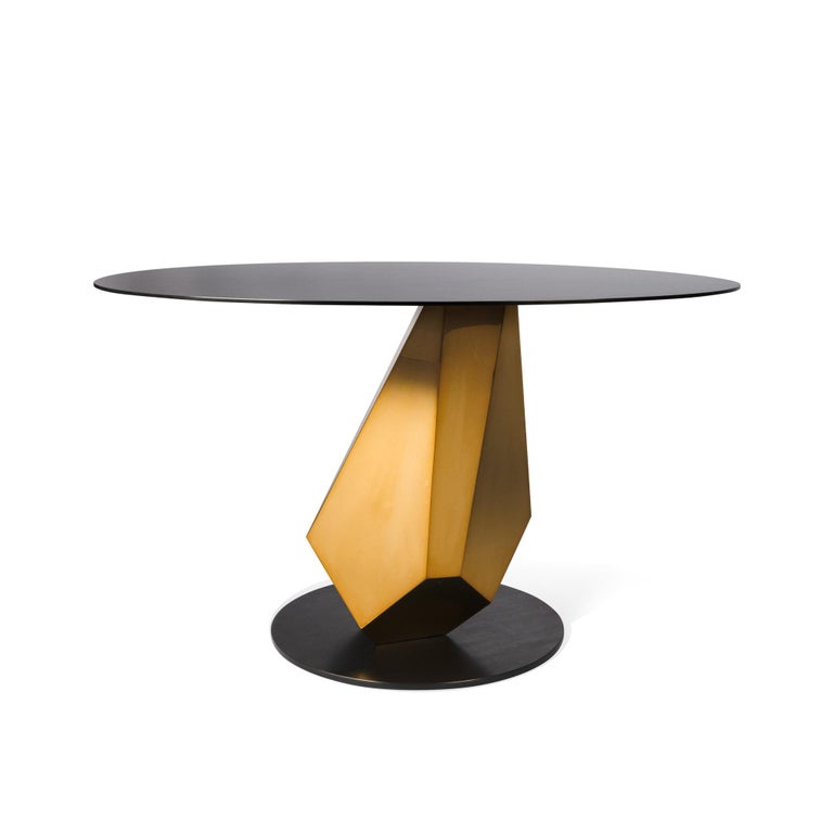Geometric Sculptural Metal Table Mirror Polished Bronze and Blackened ...