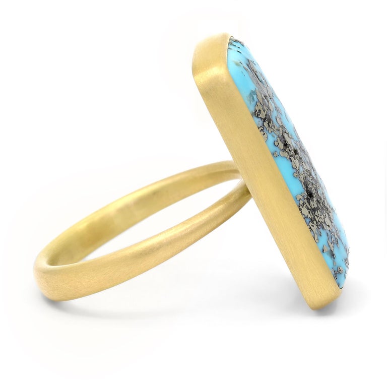 Mirrored Pyrite in Turquoise Yellow Gold One of a Kind Ring, Lola ...