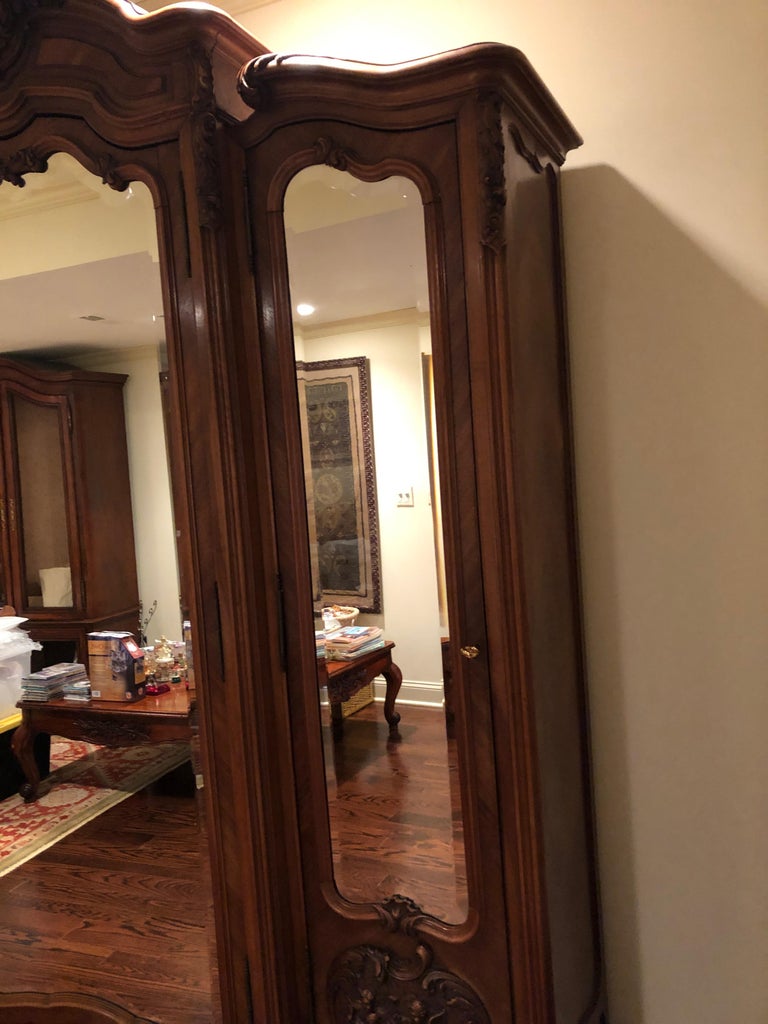 Mirrored Walnut Louis XV French Armoire For Sale at 1stDibs | antique ...