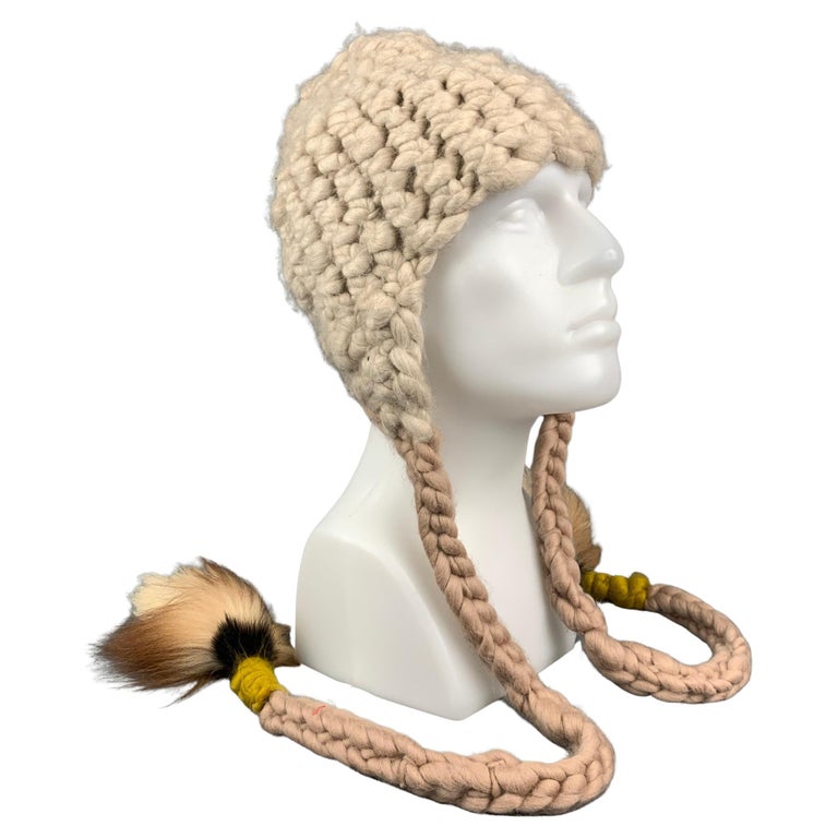 MISCHA LAMPERT Cream Knitted Wool Chunky Tails Hat at 1stDibs