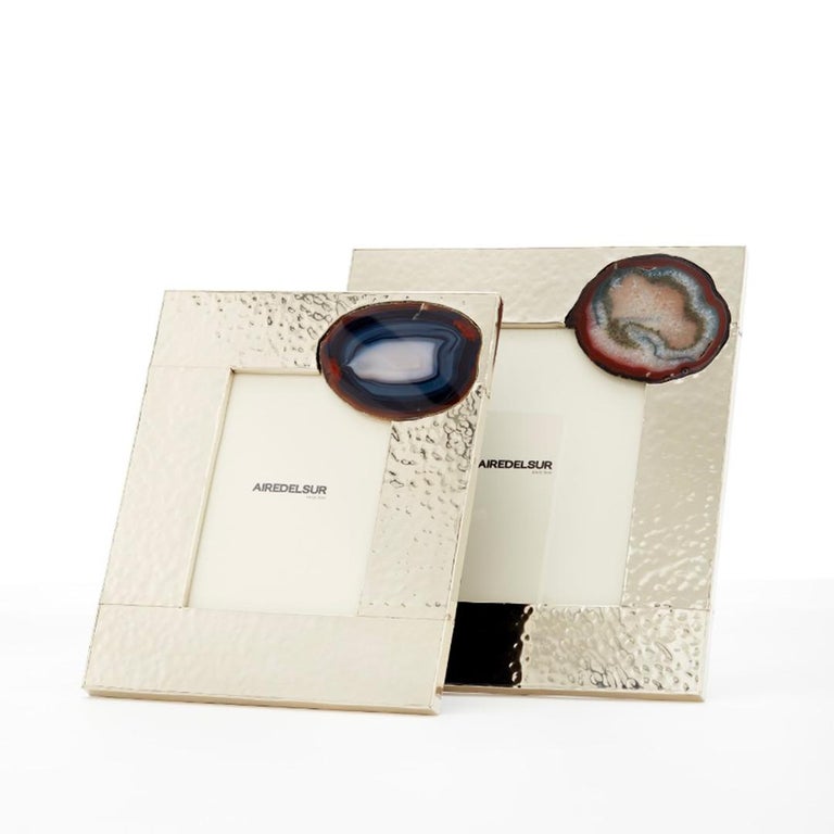 MISIONES Large Alpaca Silver and Agate Stone Photoframe For Sale at 1stDibs