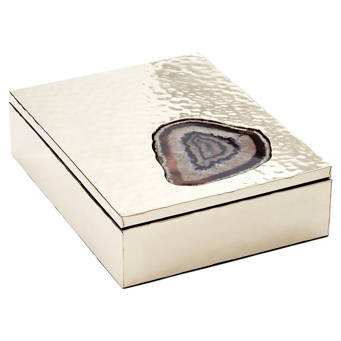 Large Exotic Black Agate Stone Box with Brass Detail at 1stDibs