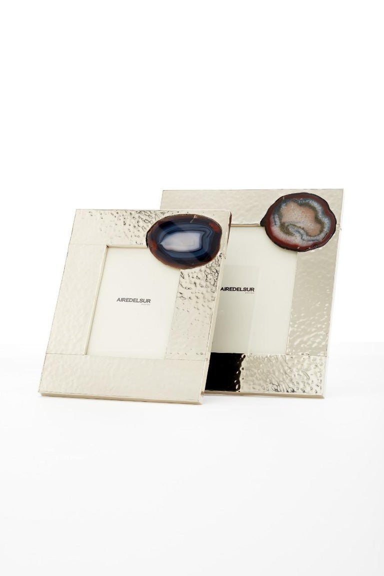 Misiones Medium Alpaca Silver and Agate Stone Photoframe For Sale at ...