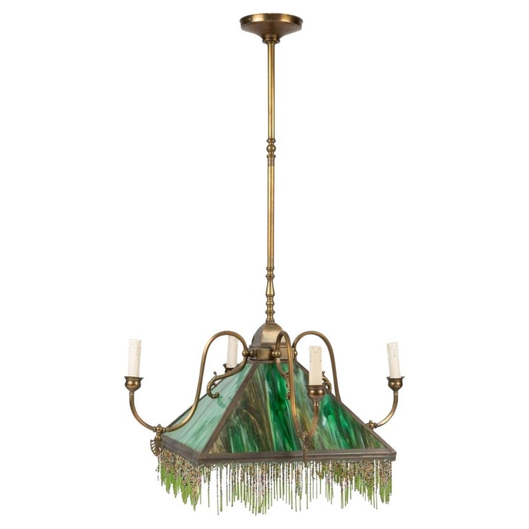 Mission Stained Glass Emerald Green Chandelier Pendant Light Fixture ...