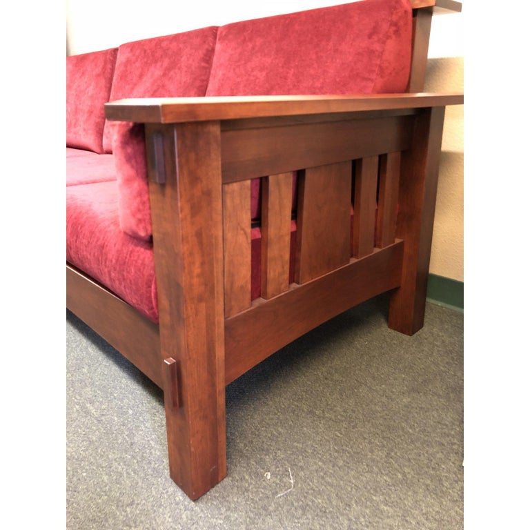 Mission Style AJ's Furniture Red Fabric Upholstered Oak McCoy Sofa For ...