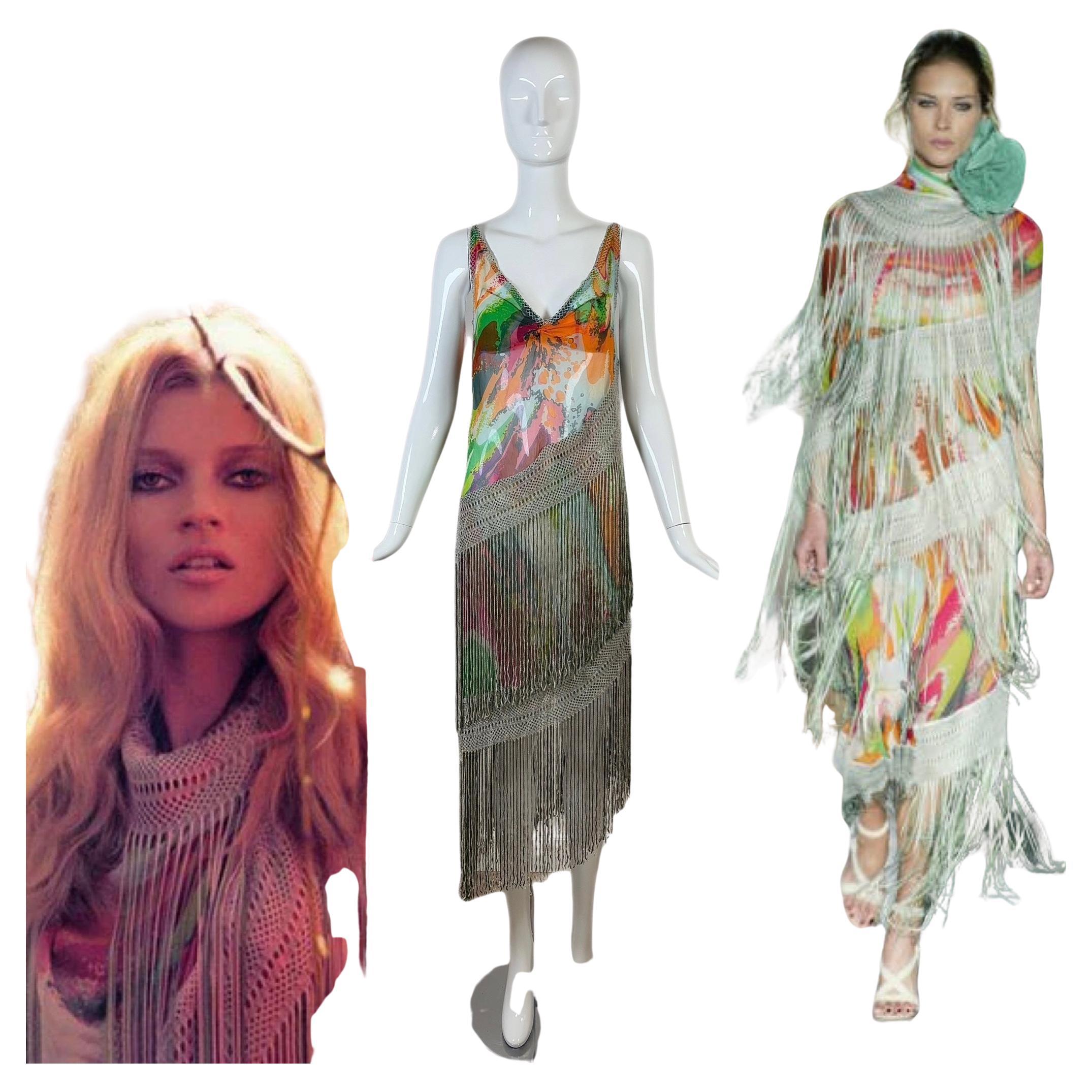 MISSONI 2004 Vintage Runway + Ad Campaign Style Silk Fringe Midi Dress ...