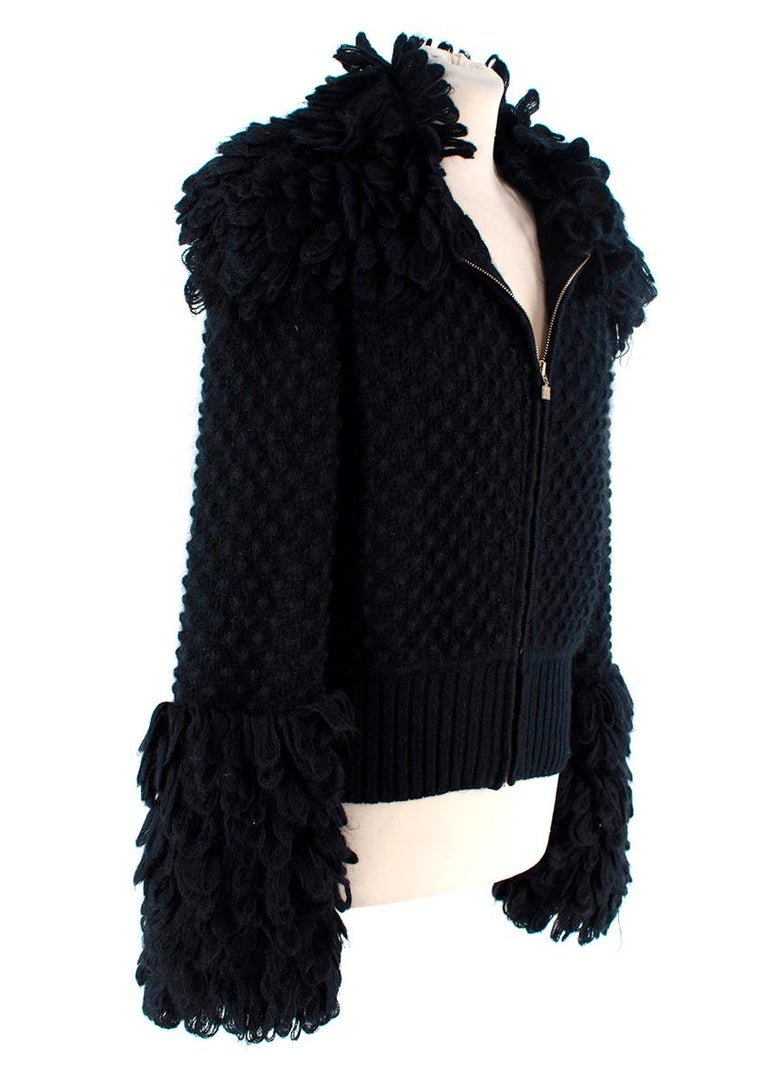 Missoni Black Boucle Knitted Jacket with Loop Fringe Sleeves and Collar ...