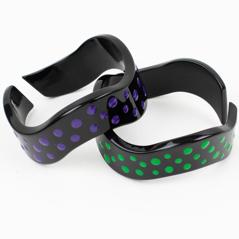 Missoni Black Lucite Resin Bracelet Bangle Purple and Green Dots, a ...