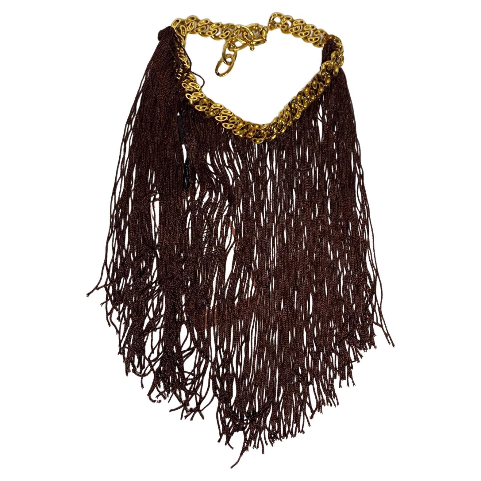 Missoni Brown Fringe Gold Metal Choker Necklace For Sale at 1stDibs
