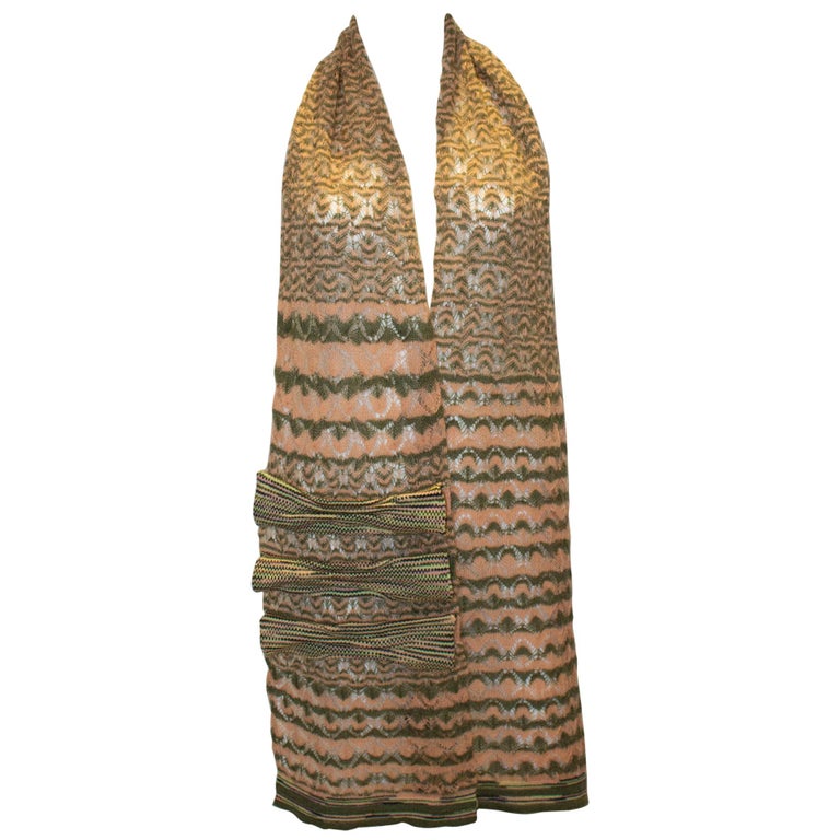 Missoni Brown Label, Knitted Scarf in Green and Peach For Sale at 1stDibs